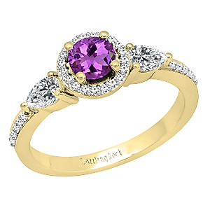 Dazzlingrock Collection 14K 5 MM Round Amethyst, Pear White Sapphire & Round Diamond Ladies Ring, Yellow Gold, Size 7