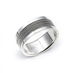 Silverly 9 mm Bali Rope Thumb Rings for Women and Men - 925 Sterling Silver Rings - Chunky Rings - Wide Band Rings for Men - Scroll Work Design - Couples Promise Ring