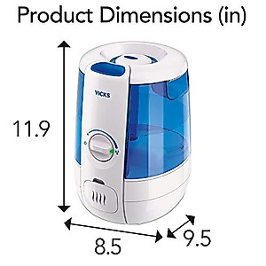 Vicks Filter-Free CoolRelief Cool Mist Humidifier, Medium Room, 1.2 Gallon Tank – Visible, Medicated Ultrasonic Humidifier for Baby, Kids and Adults, Works With Vicks VapoPads and Vicks VapoSteam