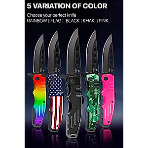 Spring Assisted Knife - Pocket Folding Knife - Military Style - Boy Scouts Knife - Tactical Knife - Good for Camping Hunting Survival Indoor and Outdoor Activities Mens Gift 6681