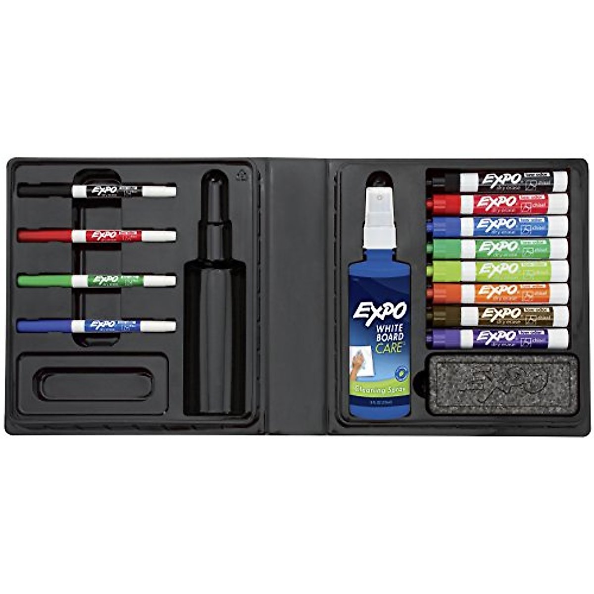 EXPO Dry Erase Marker Kit with 12 Fine & Chisel Tip Markers, Eraser & Spray Cleaner, 14-Piece Set