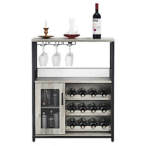 GAOMON Wine Bar Rack Cabinet with Detachable Wine Rack, Bar Cabinet with Glass Holder, Small Sideboard and Buffet Cabinet with Mesh Door (Grey)