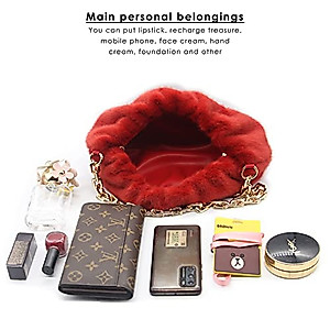 NAARIIAN dumpling fur bag Feather Tote Evening cloud bags Fuzzy Handbags Faux Fox Fur Purse for women (Christmas Red)