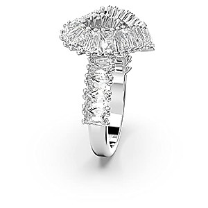 SWAROVSKI Matrix Cocktail Ring, Woven Heart-Shaped Ring with Clear Crystals on a Rhodium finished Setting, Size 5, Part of the Matrix Collection