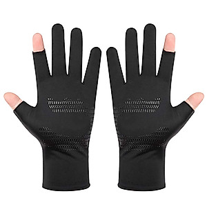 IPENNY Elastic Summer Gloves for Men, Non-Slip Anti-UV Breathable Gloves, Sunscreen Ice Silk Cooling Thin Fingerless Mittens for Driving Bike Cycling