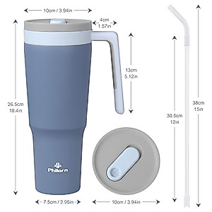 PHILORN 40 oz Tumbler with Handle and Straw Lid, 100% Leak-proof Stainless Steel Tumbler，Large Travel Water Mug Vacuum Insulated Spill Proof for Cold Coffee and Tea - Gifts for Women Men