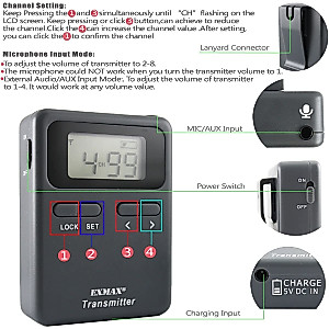 EXMAX Wireless Tour Guide/Monitoring Audio System with 32-slot Charge Case for Tour Guide,Tourism,Conference,Training,Church,Outdoor Scenic Spots(2 Transmitters 30 Receivers with 32-slot Charge Case)