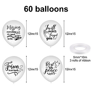 Chenkaiyang 60 Pieces Funeral Balloons Memorial Balloons to Release in Sky Memorial Balloons Lanterns Latex Rest in Peace Balloons with 3 Roll Ribbon for Celebration of Life Happy Heavenly Party