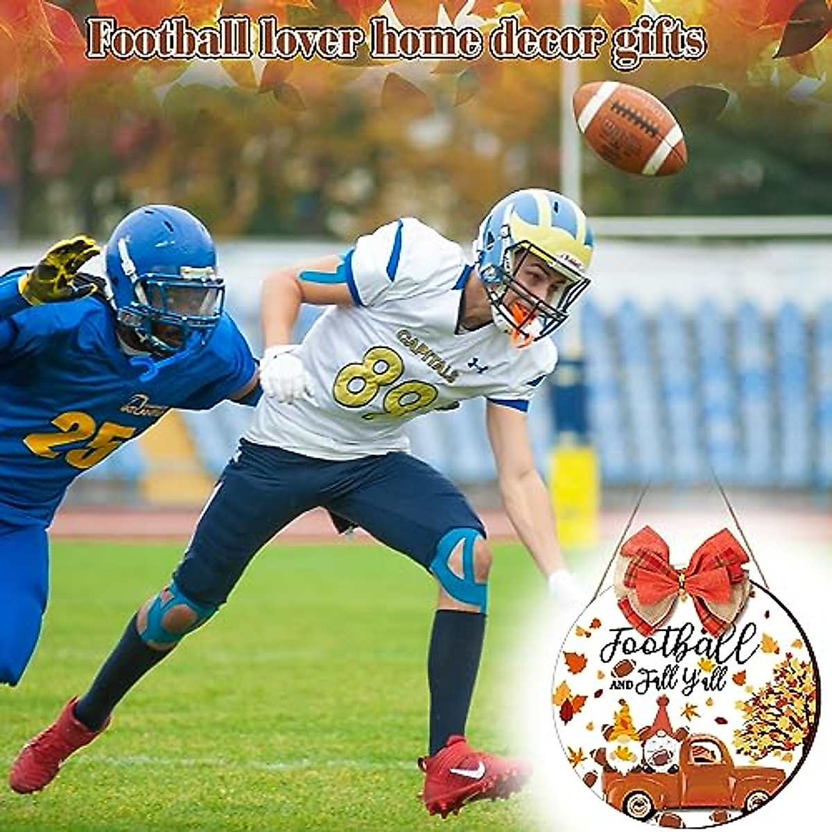 Fall Y'all Front Door Sign Fall Football Wreaths Autumn Gnome Maple Leaves Hanger Sign Decorative Sign for Outside Thanksgiving Harvest Farmhouse Seasonal Holiday Yard Decor