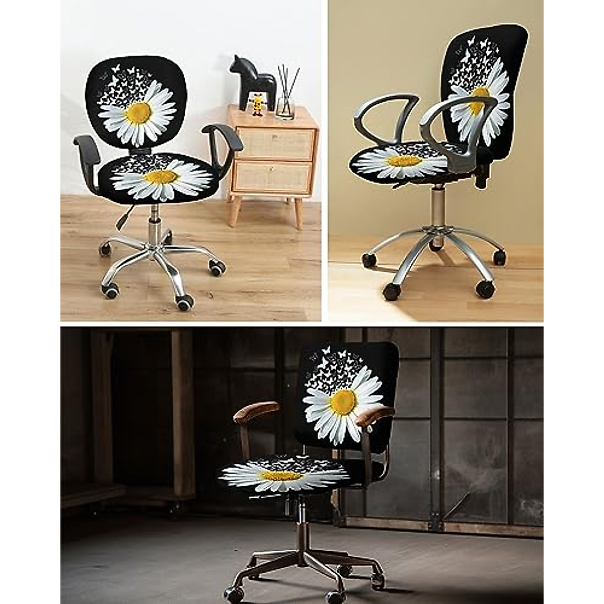 Big buy store Office Chair Cover Daisy Flower Desk Chair Cover, Protective Stretchable Universal Computer Chair Covers, Butterfly White Blooms Decorative Stretch Rotating Gaming Chair Slipcovers