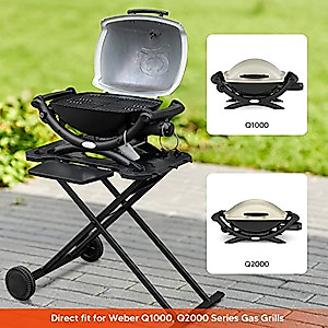 Stanbroil Portable Grill Cart for Weber Q Series Gas Grills, Upgraded Outdoor Grill Stand with Hooks and Folding Shelf, Comes in One Piece, Stable and Heavy Duty