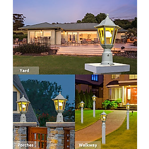 FUDESY Dusk to Dawn Outdoor Post Light, White Modern Exterior Post Lantern with Pier Mount Base, Plastic Waterproof Lamp Light Fixture for Garden Yard Patio Pathway, LED Bulb Included