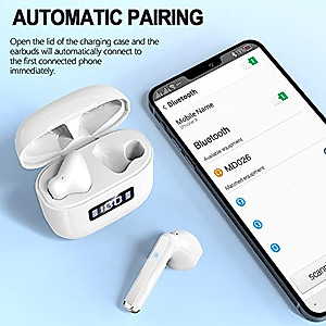 xinwld Wireless Earbuds, Bluetooth 5.3 Headphones with 4 Mics, Wireless Headphones ENC Noise Cancelling Earbuds, Ear Buds Wireless Bluetooth Earbuds,25H Playtime Wireless Earphones, LED Display, White