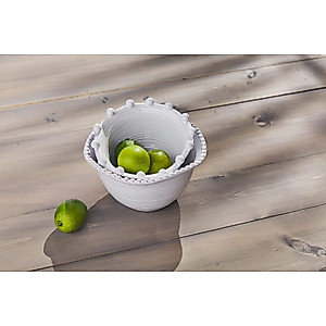 Mud Pie Beaded Side Bowl Set, White, small 4" x 7" dia | large 5" x 8 1/2" dia