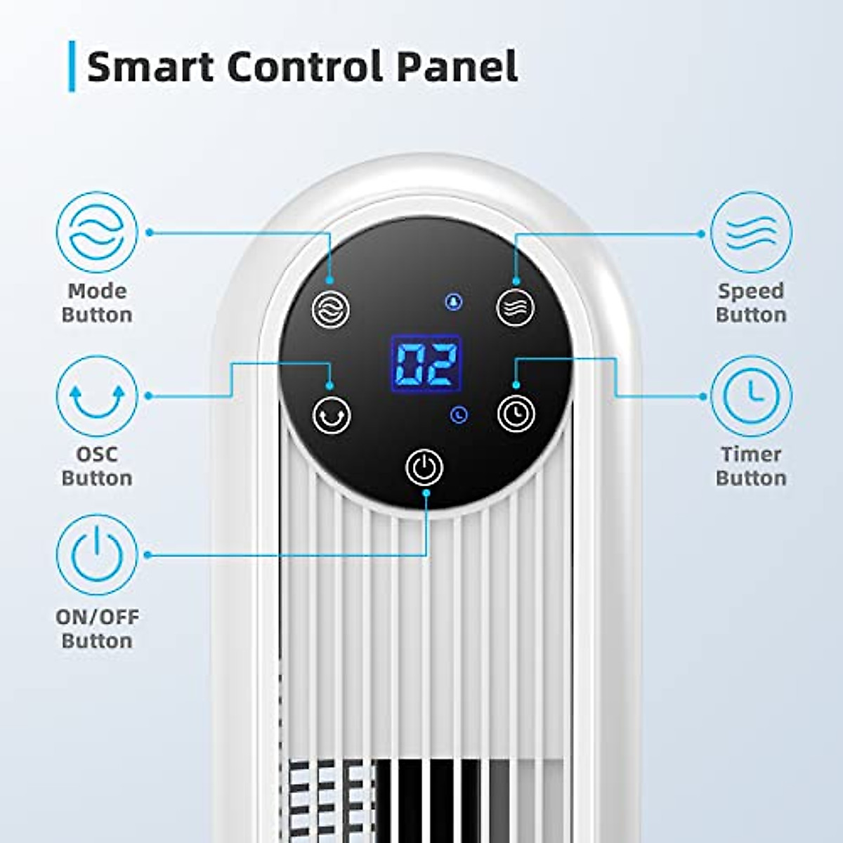 COSTWAY Tower Fan, 42-Inch Portable 80 Degrees Oscillating Fan with Remote, Smart Control Panel, 3 Wind Modes, 12H Timer, Quiet Bladeless Fan for Living Room, Bedroom, Kitchen, Office (White)