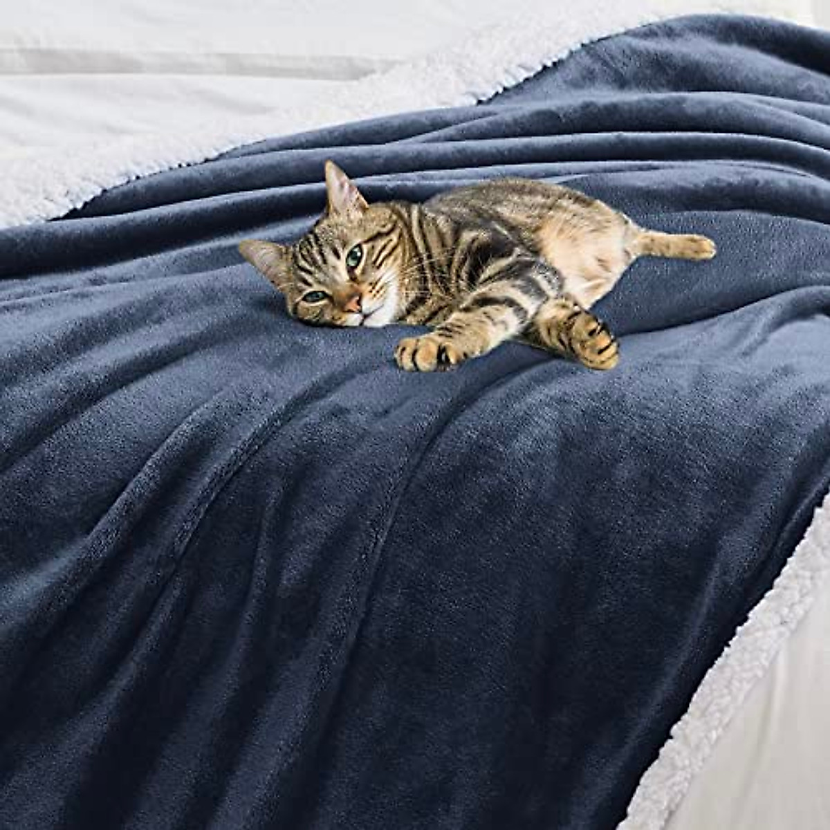 BEAUTEX Sherpa Fleece Throw Blankets, Soft Fluffy Flannel Plush Blanket and Throw, Fuzzy Cozy Blue Cuddle Blankets for Couch Bed Sofa Adults (50" x 60", NavyBlue)