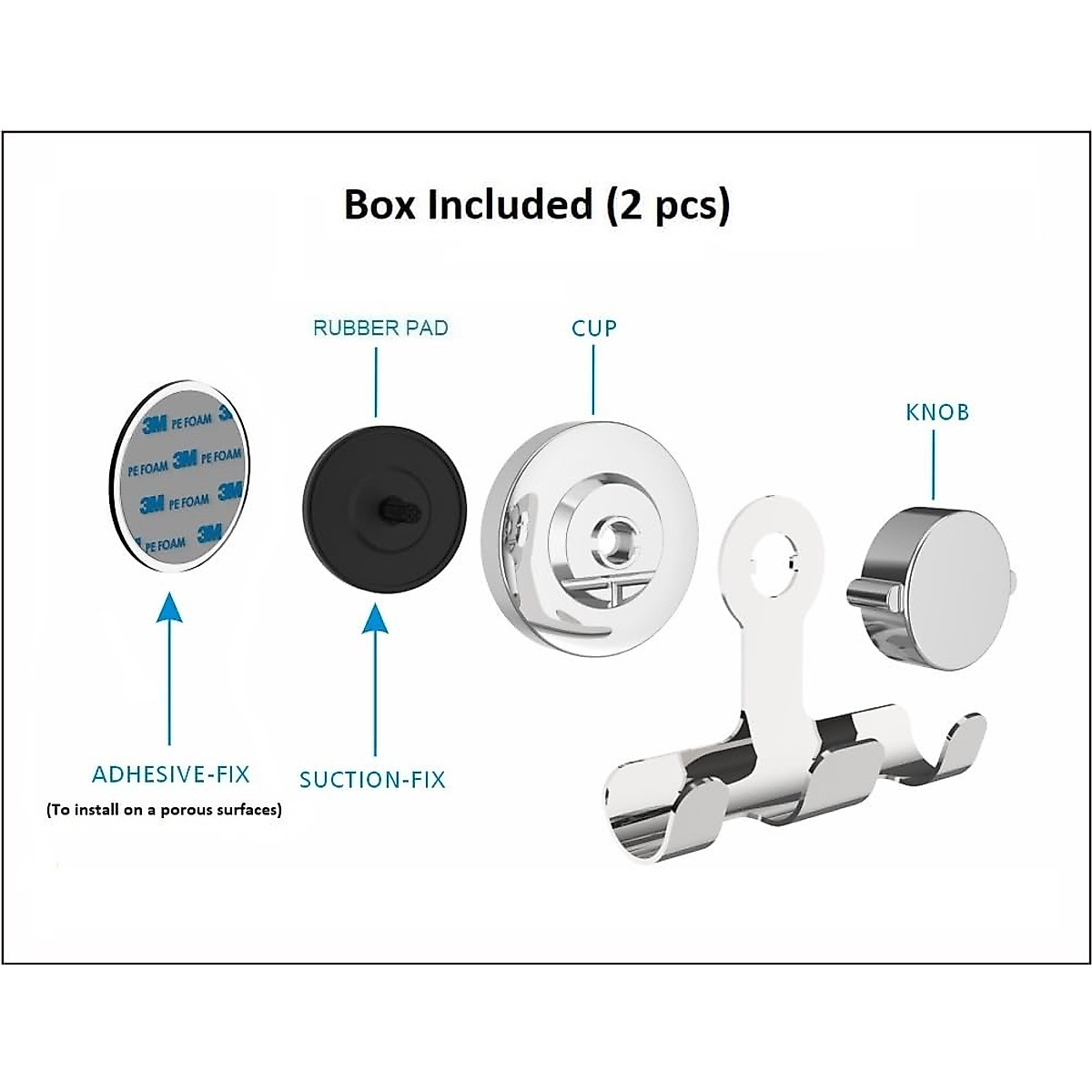 Suction Cup Hooks Razor Holder Powerful Vacuum Organizer for Towel, Razor, Coat, Bathrobe and Loofah 304 Stainless Steel Removable Hooks for Bathroom & Kitchen, Towel Hanger Storage (3 Hooks)