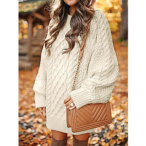 ANRABESS Women Long Sleeve Oversized Cable Knit Chunky Baggy Loose Pullover Tunic Mini Sweater Dress 2025 Trendy Fall Outfits Beige Large
