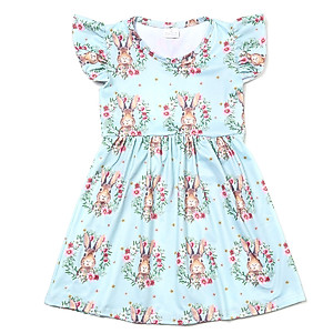 JONGOS Toddler Girl Easter Outfit Short Sleeve Bunny Dress Princess Party Dress Summer Clothes 3-4T