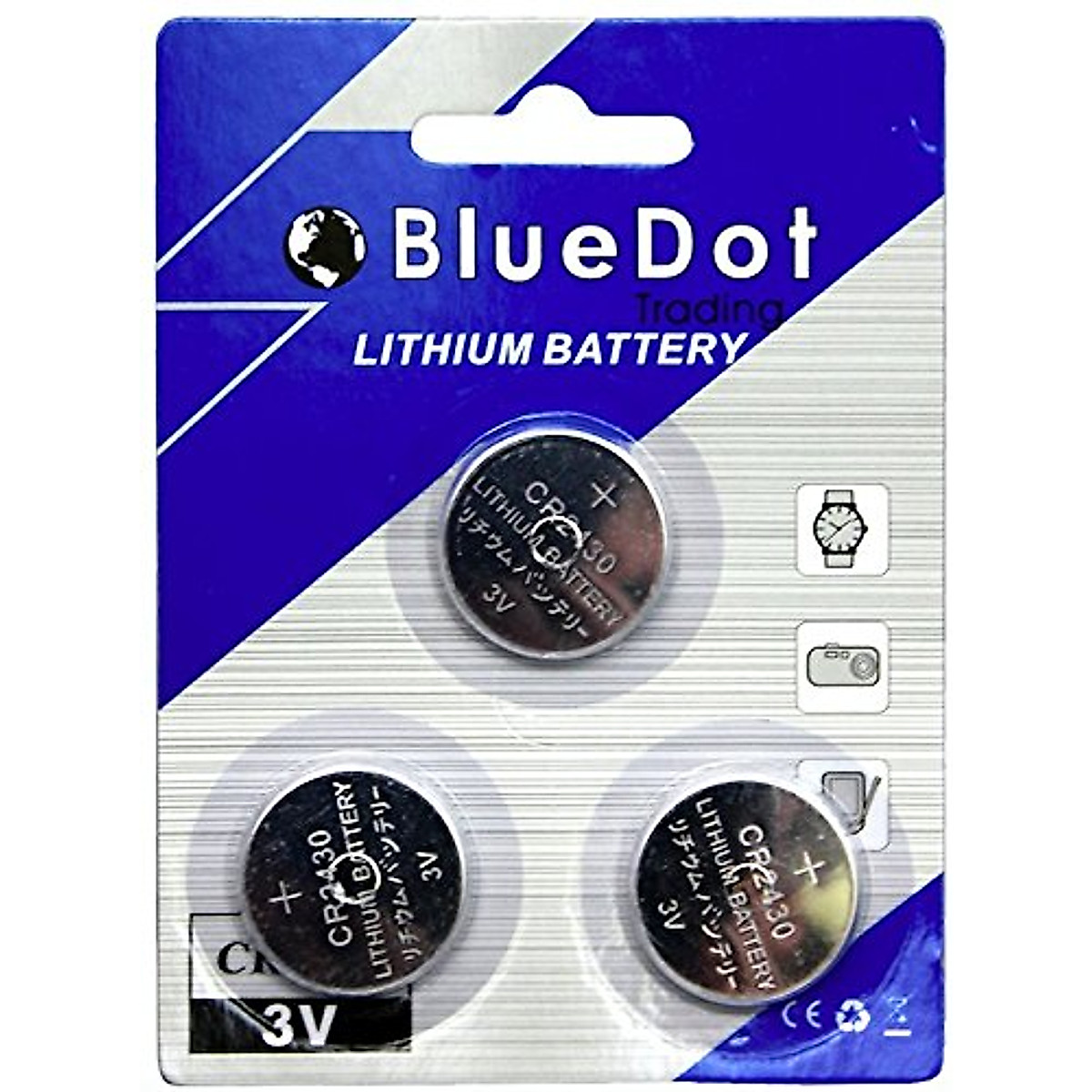 BlueDot Trading 3 Volt CR2430 Lithium Coin Cell Non-Rechargeable Battery for Watches, flameless Candles, calculators, and More. 3 Count (Packaging May Vary)