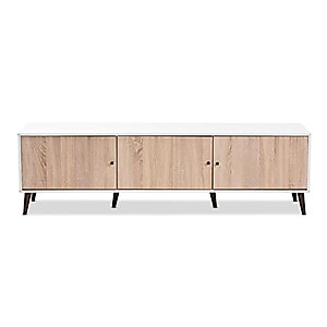 Baxton Studio Bastien Mid-Century Modern White and Light Oak 6-Shelf TV Stand