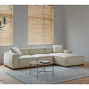 Acanva Modern L-Shaped Deep Sectional Sofa Furniture Set for Living Room Lounge, Minimalist Style Comfy Suedette Upholstery Corner Couch with Chaise, Cream