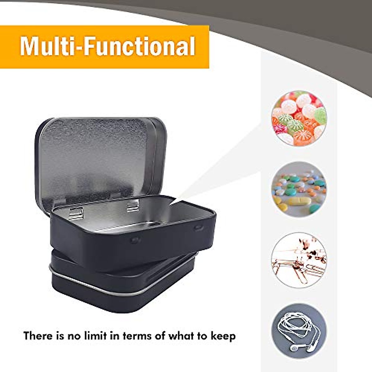 Small Metal Tin Box Lid - 2 Pcs Black Box with Hinged, Mini Small Empty Container, Portable Case for Soap, Mint, Cookie