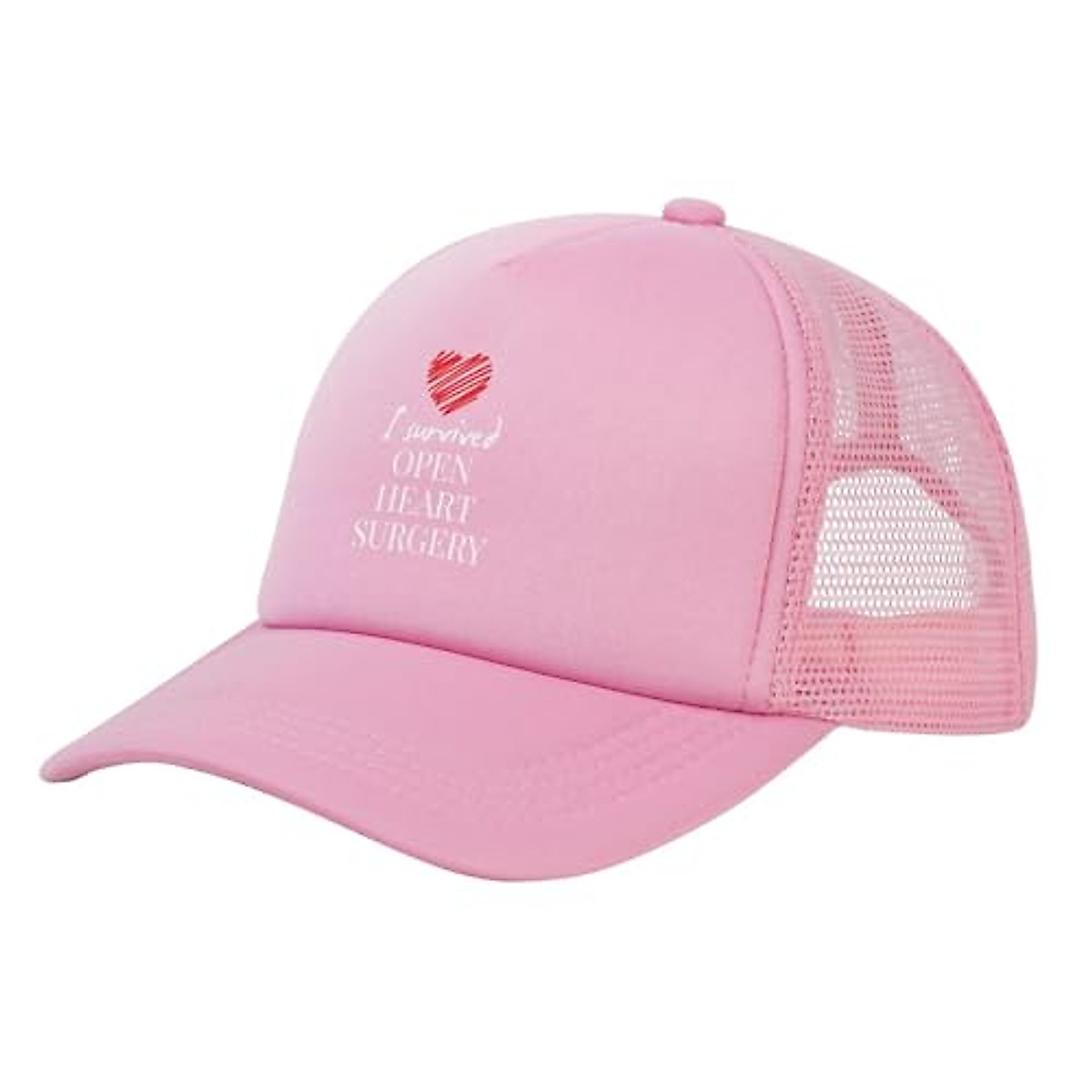 I Survived Open Heart Surgery Baseball Hat Classic Solid Color Adjustable Mesh Baseball Cap for Men Women Pink