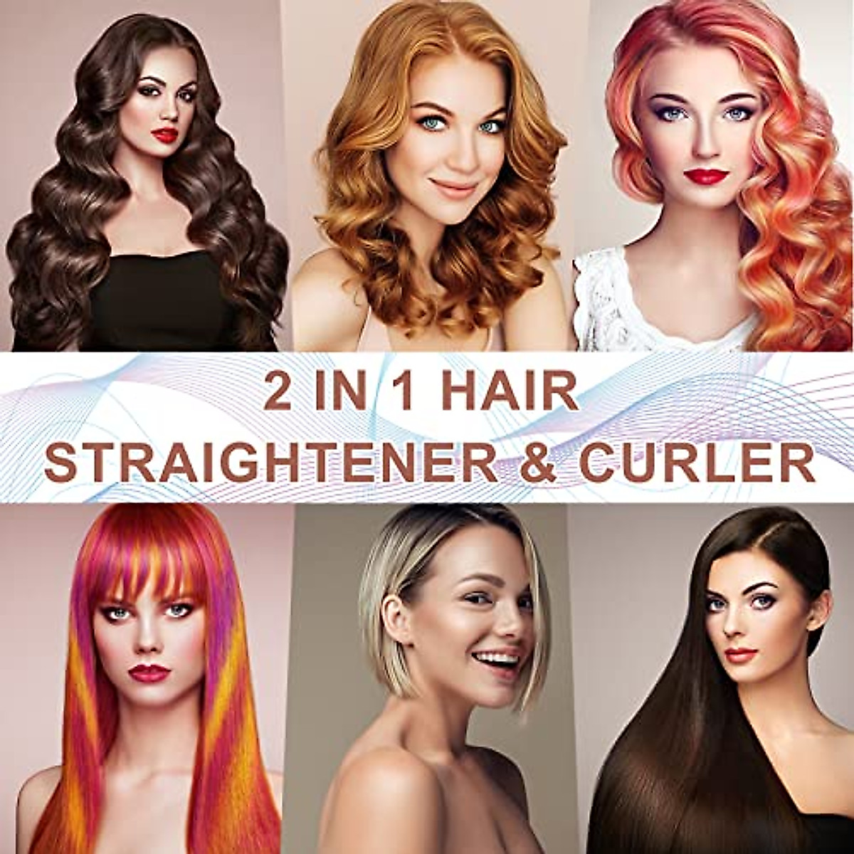 Hair Straightener and Curler 2 in 1: NOVIIML Curling Iron with 360° Airflow Styler Tech, 1 inch Professional Flat Iron with Tourmaline Ceramic, Straightening Iron with 5 Temp Settings Dual Voltage