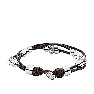 Fossil Women's Leather Bracelet, Color: Silver/Brown (Model: JA6068040)
