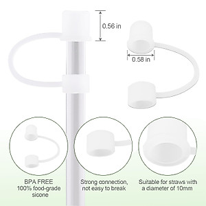 Douji Straw Cover for Stanley Cup, 8Pcs Transparent Straw Covers Compatible with Stanley 30&40 Oz Tumbler with Handle, 10mm/0.4in Dust-Proof Reusable Silicone Straw Tips Lids Stanley Accessories