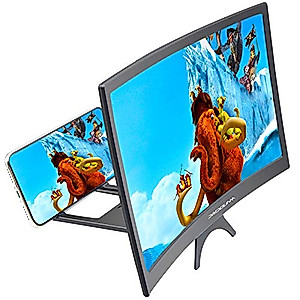 DRIDOUAM 12" HD Curved Phone Screen Magnifier HD Amplifier Projector Magnifing Screen Enlarger for Movies, Videos, and Gaming with Foldable Stand Compatible with All Smartphones