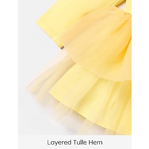 Disney Princess Belle Baby Girl Dress Tulle Tutu with Bow Long Sleeve Birthday Clothes Theme Party Dress Up Dresses Yellow 6-9 Months