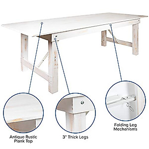 Flash Furniture HERCULES Series 9' x 40" Rectangular Antique Rustic White Solid Pine Folding Farm Table