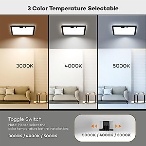 Annaror Motion Sensor LED Ceiling Light Wired, 18W 1800LM Flush Mount Light Fixture with 3 Timer, 3000K 4000K 5000K Selectable, Square Motion Ceiling Light for Closet Porch Stairs Hallway, Black