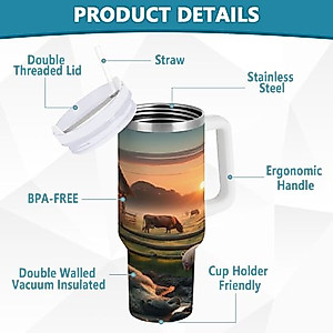RPLIFE Farmhouse Rooster Pig Coffee Tumbler, Stainless Steel Mug, Insulated Tumblers with Handles, Tumbler for Men