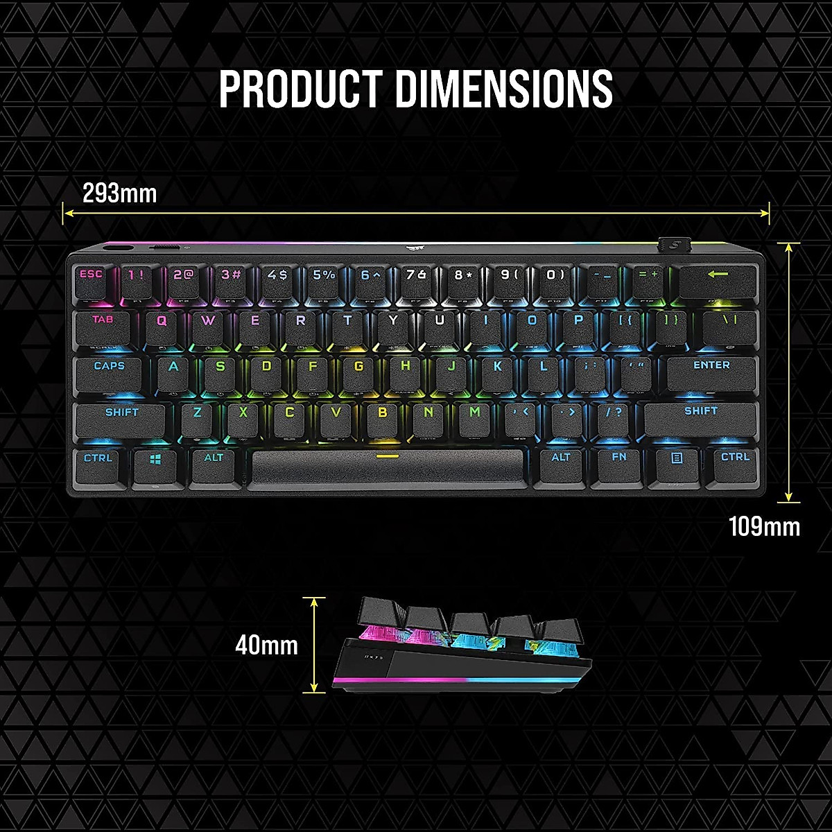 Corsair K70 PRO MINI WIRELESS 60% (CH-9189014-NA) Mechanical CHERRY MX Speed Switch Keyboard with RGB Backlighting - Black (Renewed)