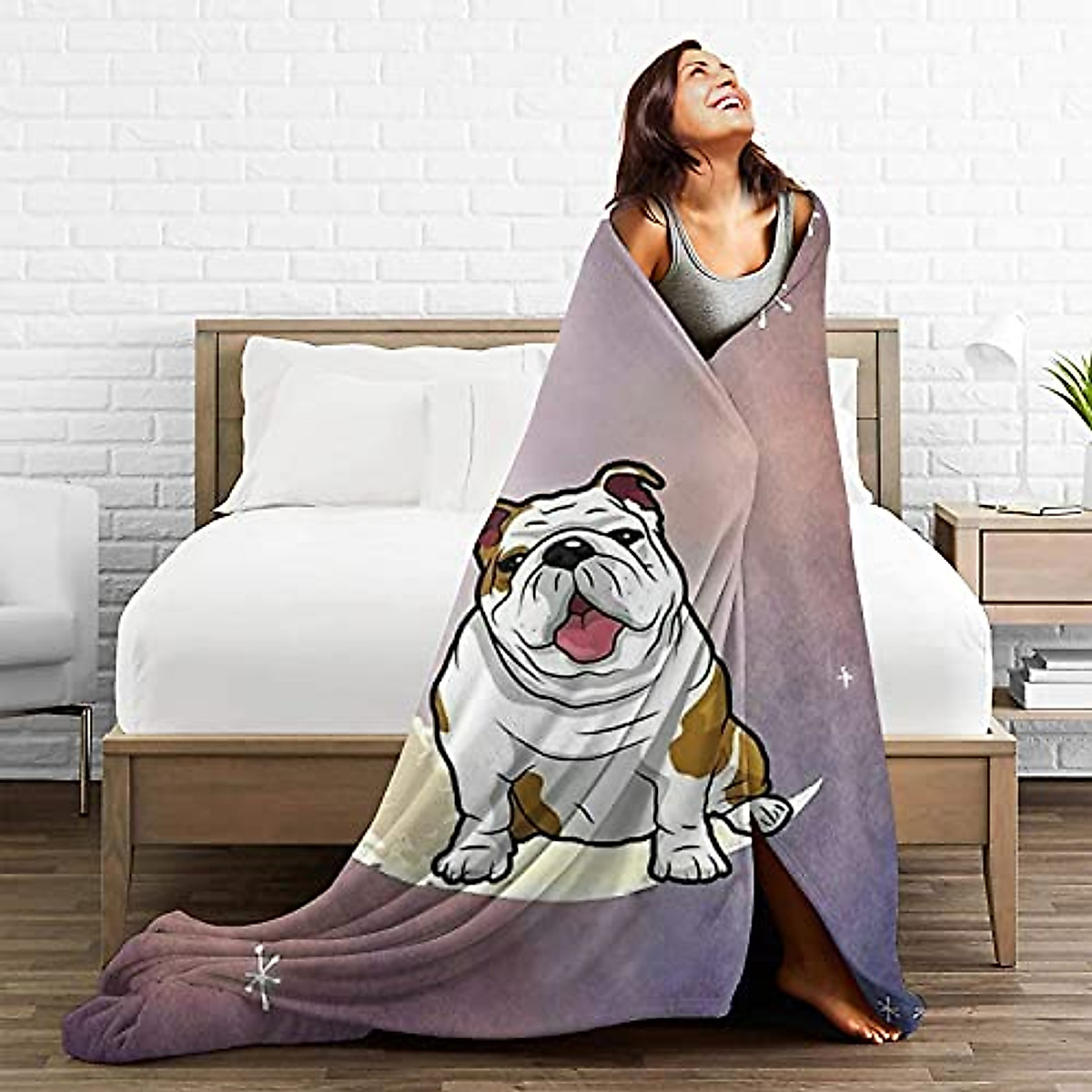 English Bulldog Soft Throw Blanket Cozy Plush Flannel Fleece Bed Blankets for Sofa Couch Bedroom 80"X60"