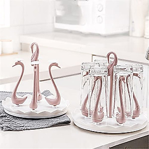 Woniu 2PCS Kitchen rotatable swan Cup Holder Water Bottle Drying Drain Holder Cup Drying Rack with drip pan Rotating Cup Holder 6 &4 Brackets (Pink)