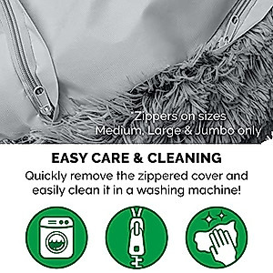 Furhaven 30" Round Calming Donut Dog Bed for Medium/Small Dogs, Refillable w/ Removable Washable Cover, For Dogs Up to 45 lbs - Shaggy Plush Long Faux Fur Donut Bed - Gray, Medium