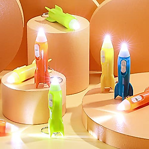 Hortsun Helicopter Mini Rocket Flashlight Keychain Outer Space Party Favors Bulk LED Flashlight Helicopter Key Ring Students Gift Birthday Party Favors(24 Pcs,Rocket)