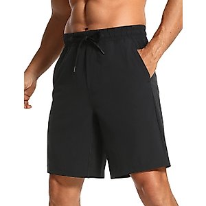 CRZ YOGA Men's Linerless Workout Shorts - 9'' Quick Dry Running Sports Athletic Gym Shorts with Pockets Black Large