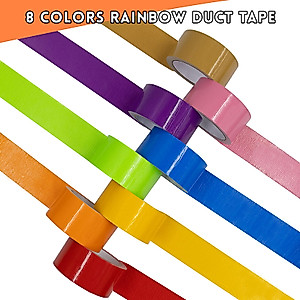 [8 Pack] Rainbow Colored Duct Tape, 15 Yards x 2 Inch Duct Tape Heavy Duty Waterproof, No Residue, Bright Duct Tape Colors and Patterns for Packaging, Arts Crafts, Color-Coding, and DIY Projects