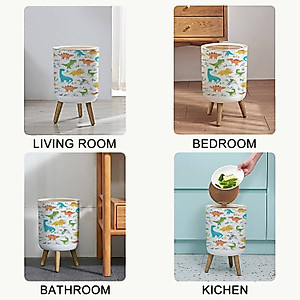 KCDCYCZEAL Small Trash Can with Lid Surface Cute Dinosaurs Round Recycle Bin Press Top Dog Proof Wastebasket for Kitchen Bathroom Bedroom Office 7L/1.8 Gallon