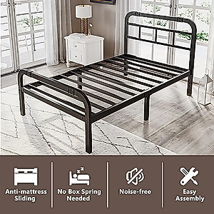 Artimorany Twin XL Bed Frame with Headboard and Footboard, 14 Inch High, 2500 Pounds Heavy Duty Metal Slats Support for Mattress, No Box Spring Needed,Noise-Free, Black