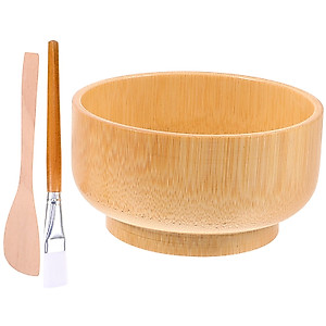 FOMIYES Face Mask Mixing Bowl Set , 3Pcs Wood DIY Tool Kit with Facial Mask Bowl Stick Spatula Makeup Brush for Girls Ladies Women