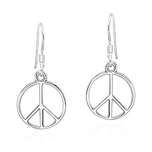 AeraVida 925 Sterling Silver Peace Symbol Dangle Earrings | Minimalist Fashion Earrings for Women