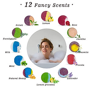 Bath Bombs, 12PCS Bath Bomb Set for Women Gift, Natural Organic Bath Fizzy Bomb with Pure Essential Oil, Relaxing Mini Bathbombs with Reusable Gift Box, Galentines Day Gifts Set for Women and Men