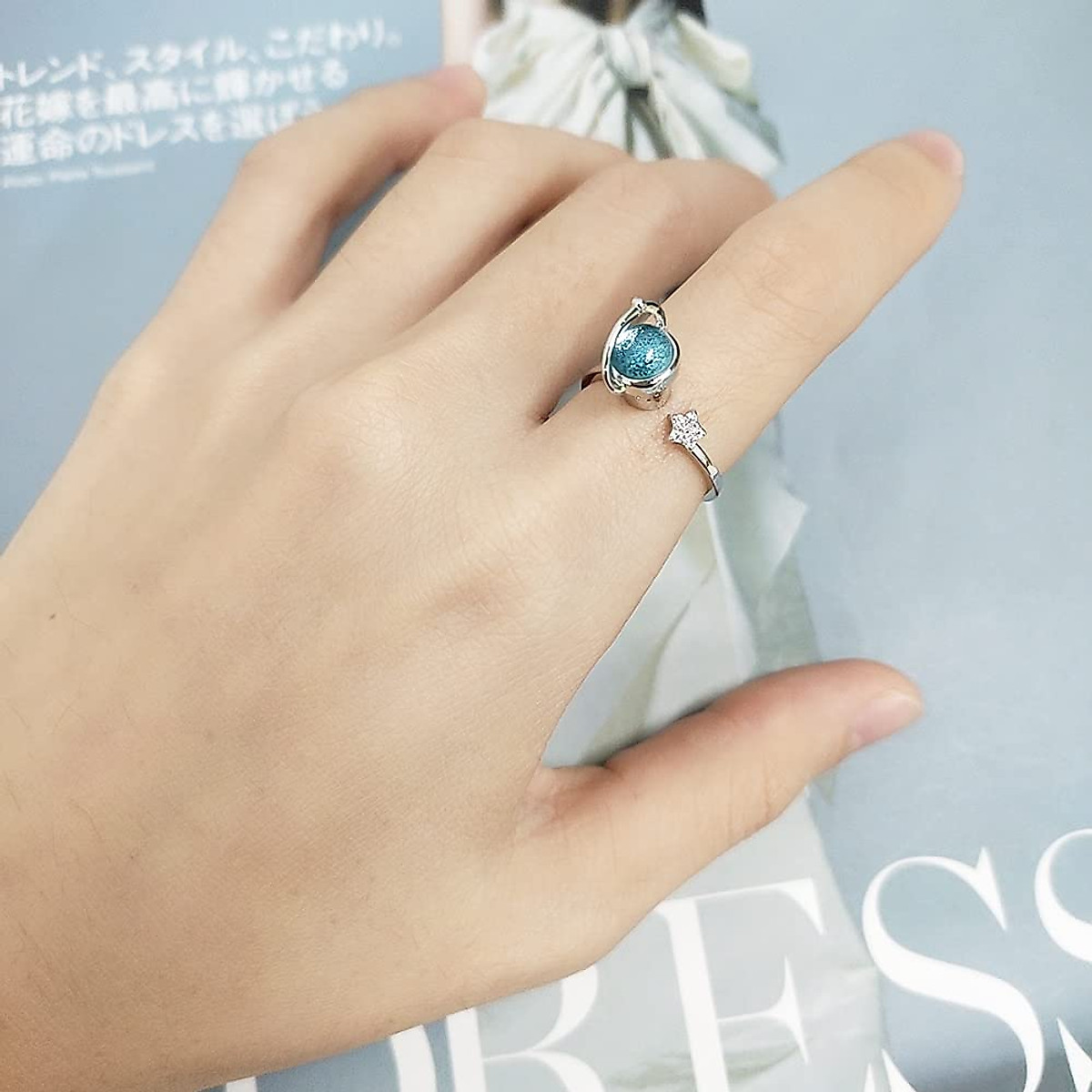 Rotatable Planet Ring for Daughter Anxiety Relief Spinner Fidget Rings Stress Fashion Star Moon Rings Unique Encouragement Gifts for Women Teen Girls Cubic Zirconia Promise Band Dainty Stacking