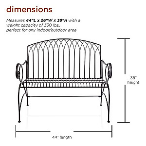 Alpine Corporation Alpine 44" L Indoor/Outdoor 2-Person Classic Metal Garden, Black Bench